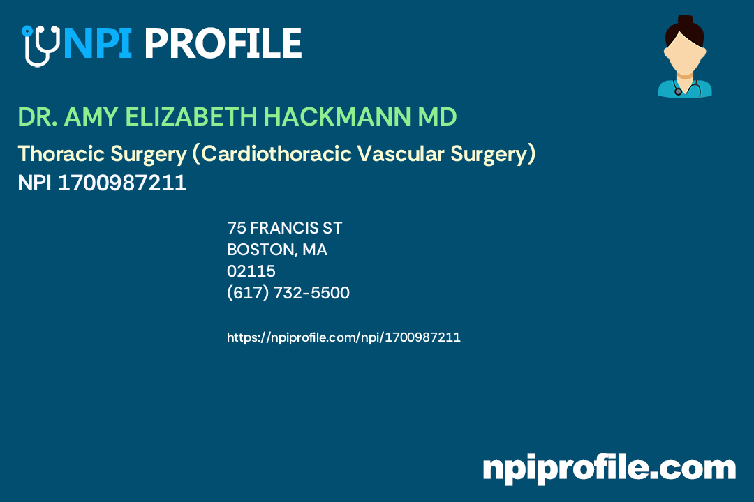 DR. AMY ELIZABETH HACKMANN MD - NPI 1700987211 - Thoracic Surgery ...