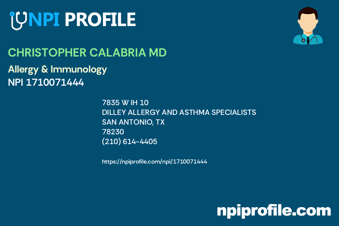 CHRISTOPHER CALABRIA MD - NPI 1710071444 - Allergy & Immunology in San ...