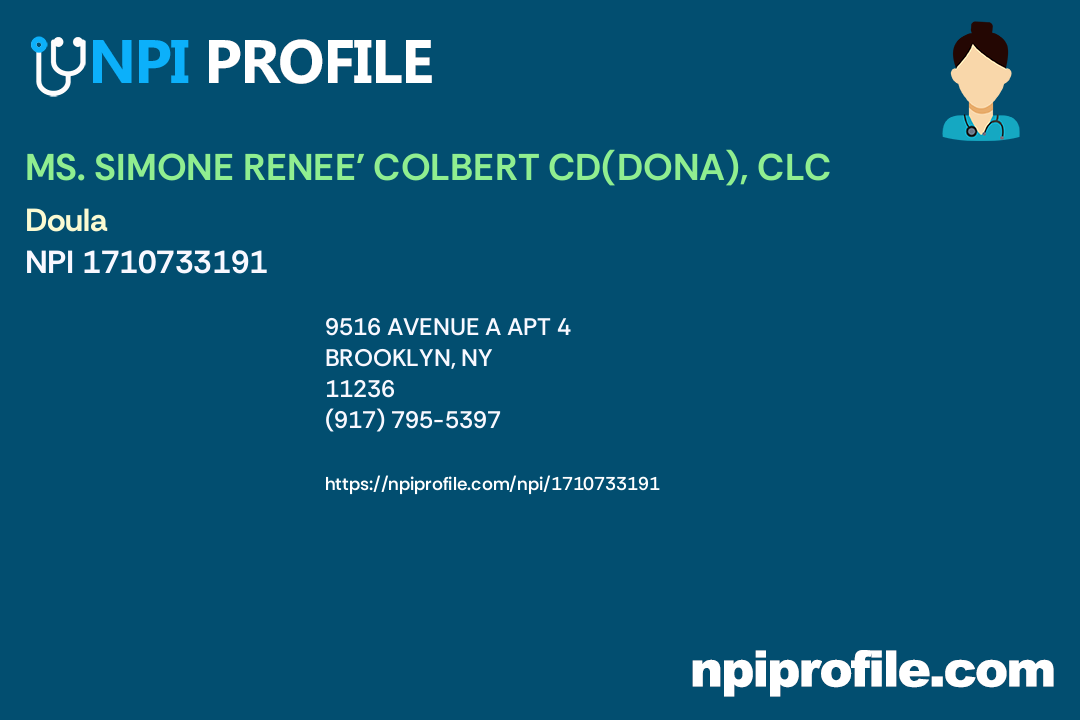 MS. SIMONE RENEE' COLBERT CD(DONA), CLC Complete NPI Record 1710733191