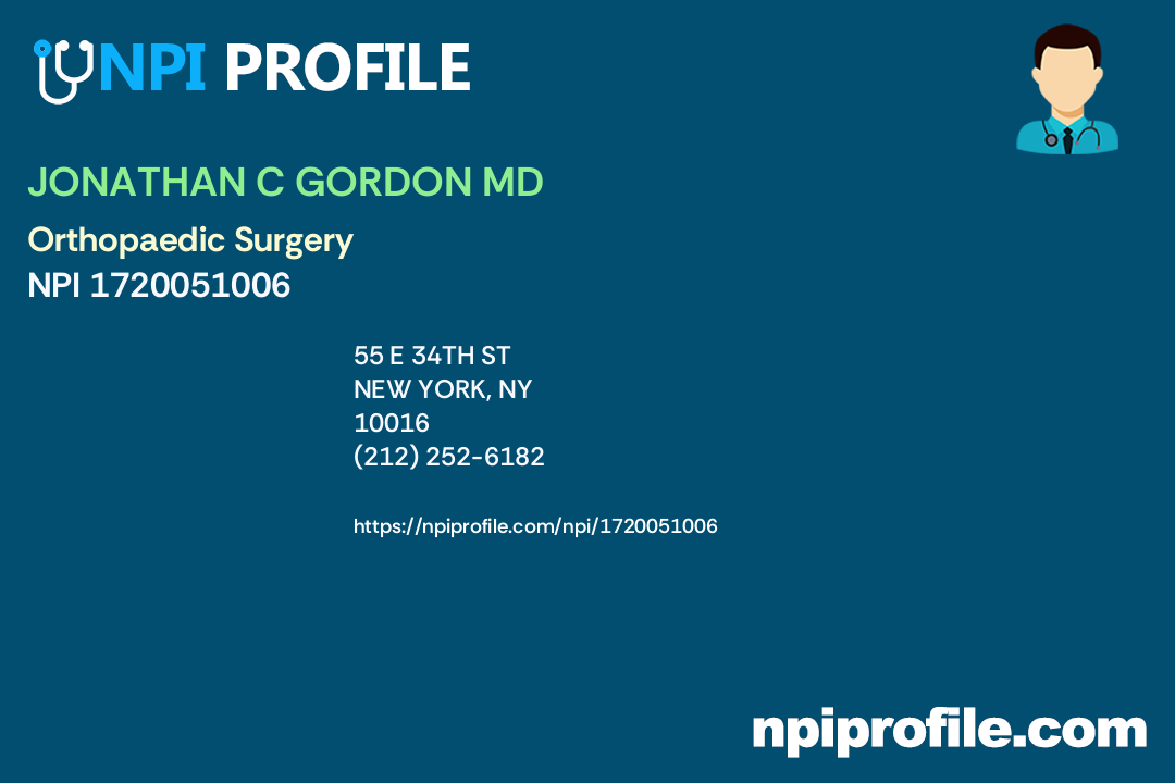 JONATHAN C GORDON MD - NPI 1720051006 - Orthopaedic Surgery in New York, NY
