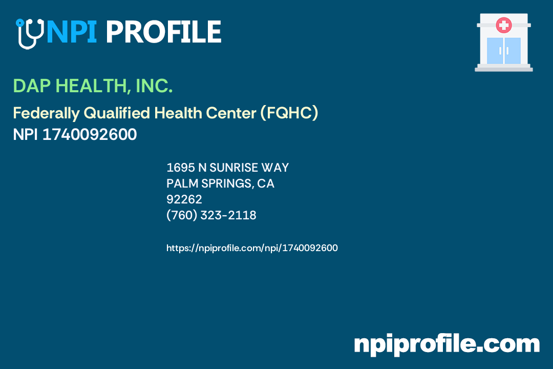 DAP HEALTH, INC. - NPI 1740092600 - Clinic/Center in Palm Springs, CA
