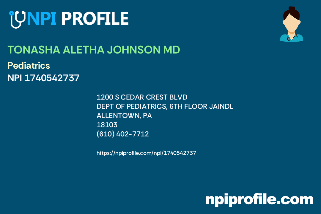 TONASHA ALETHA JOHNSON MD - NPI 1740542737 - Pediatrics in Allentown, PA