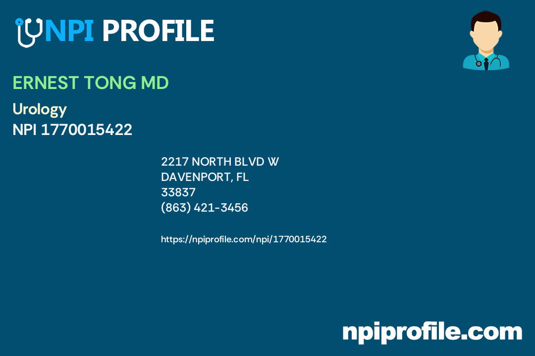 ERNEST TONG MD - NPI 1770015422 - Urology in Davenport, FL