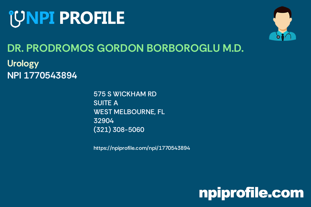 DR. PRODROMOS GORDON BORBOROGLU M.D. - NPI 1770543894 - Urology in West ...