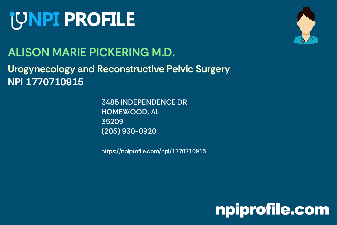 ALISON MARIE PICKERING M.D. - NPI 1770710915 - Urology in Homewood, AL
