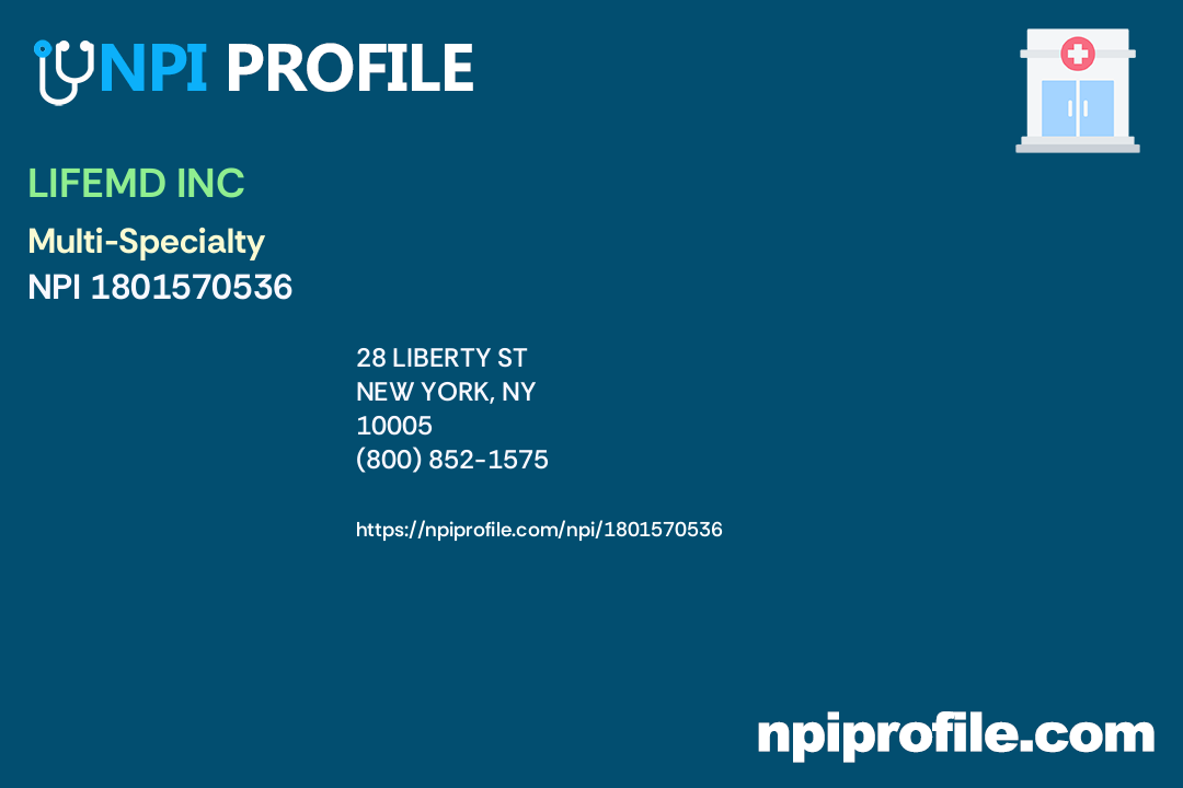 LIFEMD INC - NPI 1801570536 - Clinic/Center in New York, NY