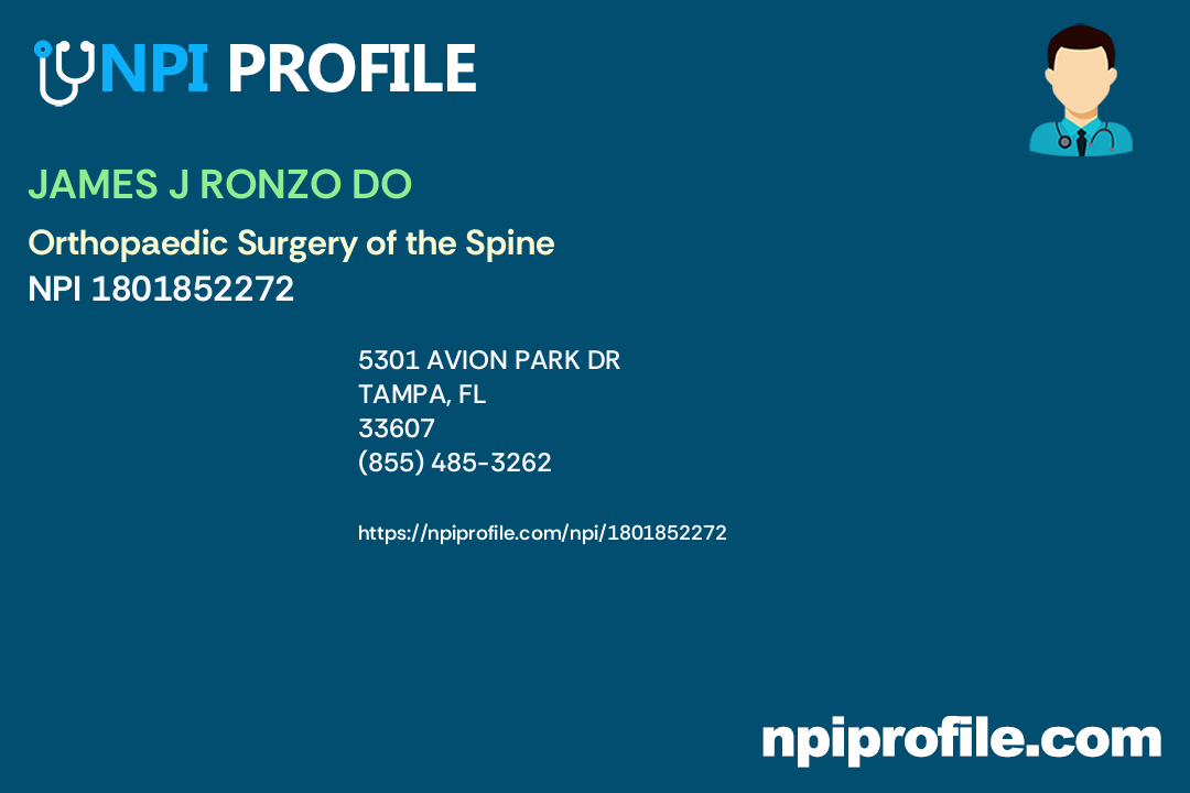 JAMES J RONZO DO - NPI 1801852272 - Orthopaedic Surgery in Tampa, FL