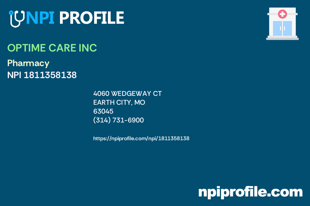 OPTIME CARE INC - NPI 1811358138 - Pharmacy in Earth City, MO