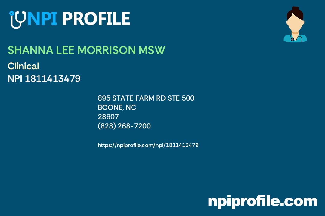 SHANNA LEE MORRISON MSW - NPI 1811413479 - Social Worker in Boone, NC
