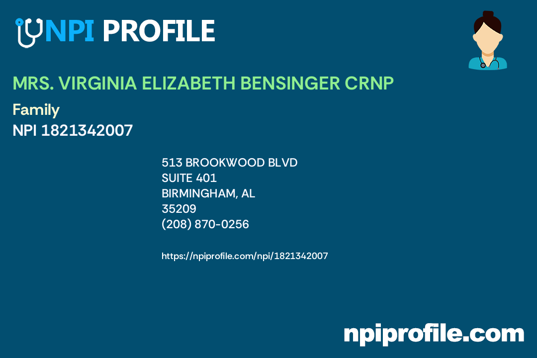 MRS. VIRGINIA ELIZABETH BENSINGER CRNP - NPI 1821342007 - Nurse ...