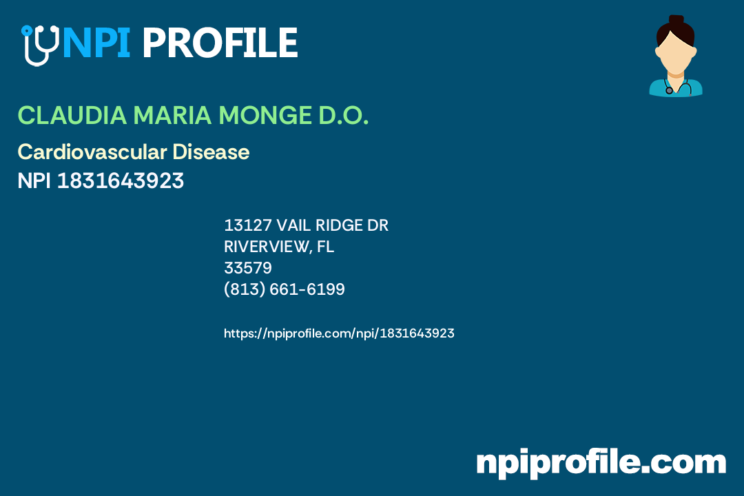 CLAUDIA MARIA MONGE D.O. - NPI 1831643923 - Internal Medicine in ...