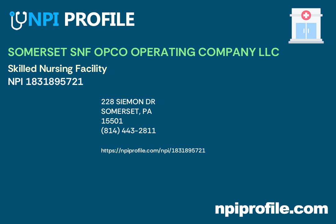 SOMERSET SNF OPCO OPERATING COMPANY LLC - NPI 1831895721 - Skilled ...