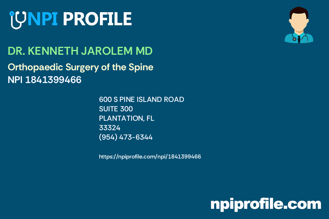 DR. KENNETH JAROLEM MD - Complete NPI Record 1841399466