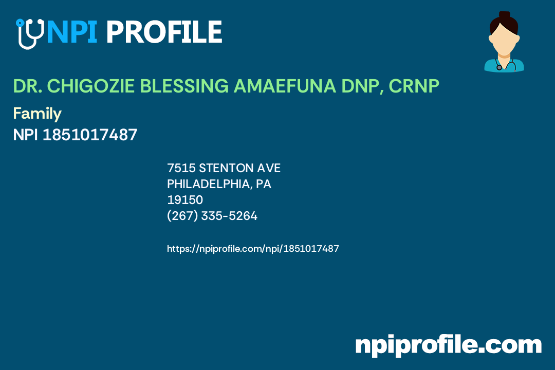 DR. CHIGOZIE BLESSING AMAEFUNA DNP, FNP-BC, PMHNP-B - NPI 1851017487 ...