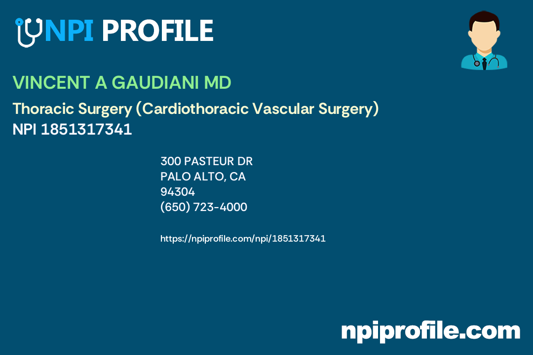 VINCENT A GAUDIANI MD - NPI 1851317341 - Thoracic Surgery ...