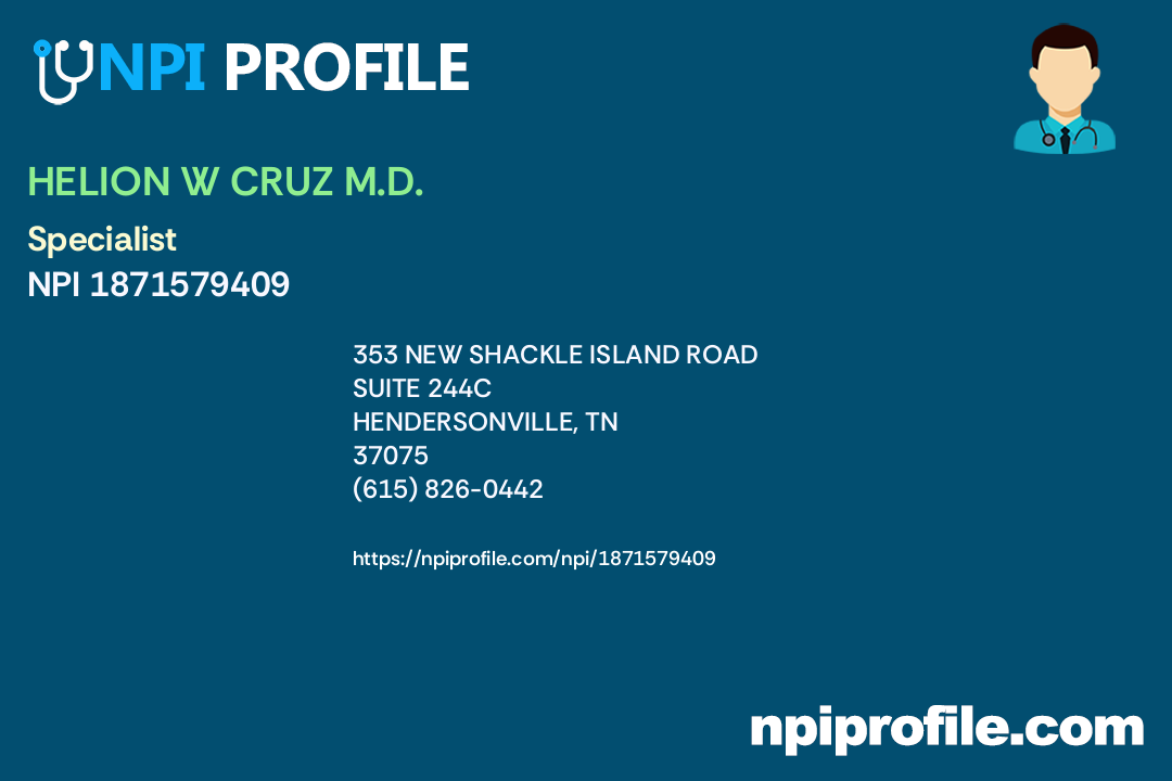 HELION W CRUZ M.D. - NPI 1871579409 - Specialist in Hendersonville, TN