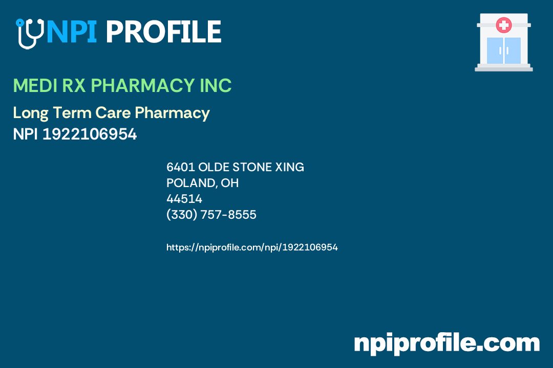 MEDI RX PHARMACY INC - NPI 1922106954 - Pharmacy in Poland, OH