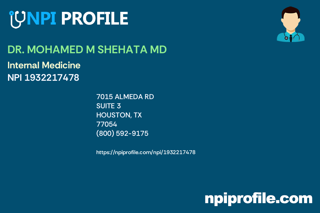DR. MOHAMED M SHEHATA MD - NPI 1932217478 - Internal Medicine in ...
