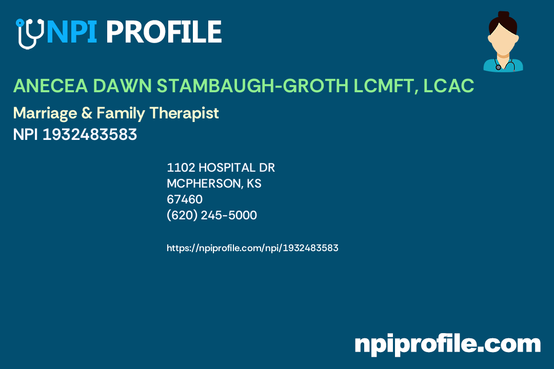 ANECEA DAWN STAMBAUGH-GROTH LCMFT, LCAC - NPI 1932483583 - Marriage ...