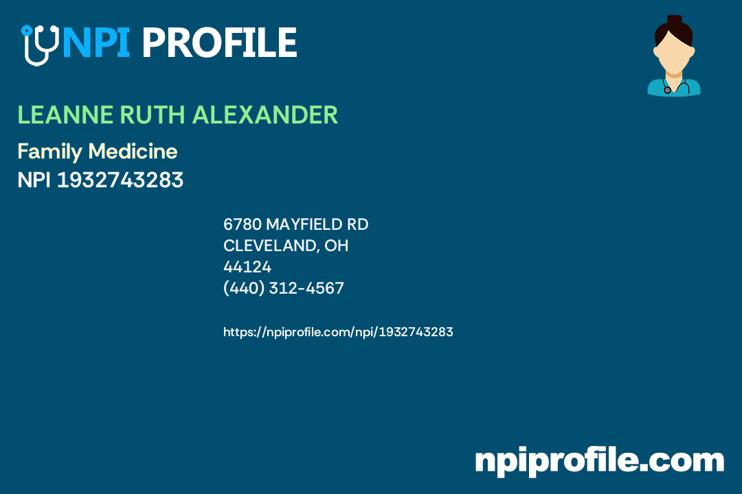 LEANNE RUTH ALEXANDER - NPI 1932743283 - Family Medicine in Cleveland, OH