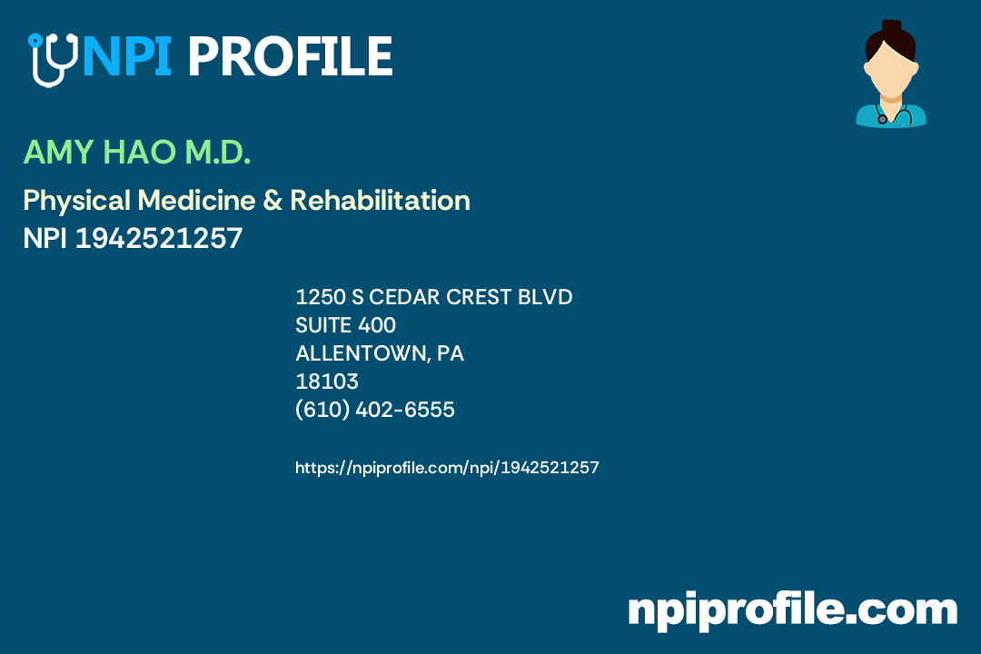 AMY HAO M.D. - NPI 1942521257 - Physical Medicine & Rehabilitation in ...