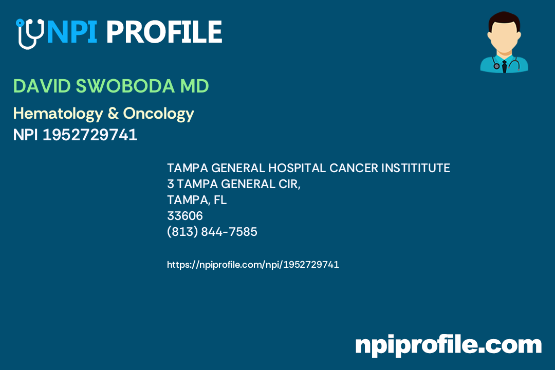 DAVID SWOBODA MD - NPI 1952729741 - Internal Medicine in Tampa, FL