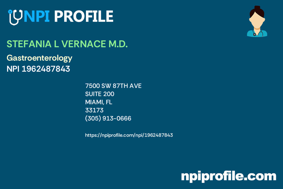 STEFANIA L VERNACE M.D. - NPI 1962487843 - Internal Medicine in Miami, FL