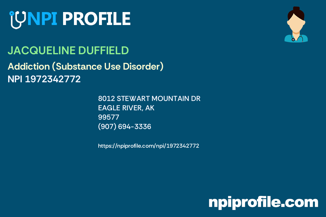JACQUELINE DUFFIELD - NPI 1972342772 - Counselor in Eagle River, AK