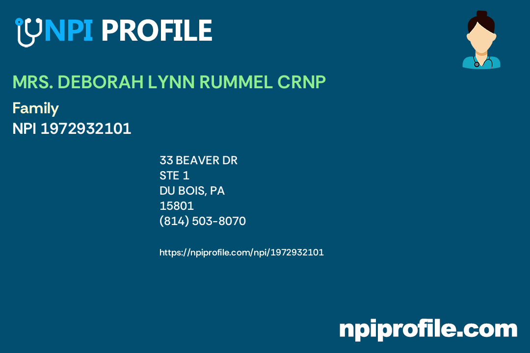 MRS. DEBORAH LYNN RUMMEL CRNP - NPI 1972932101 - Nurse Practitioner in ...